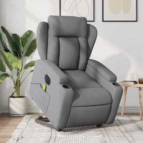 Elektrické zvedací masážní polohovací křeslo světle šedé textil 3204518