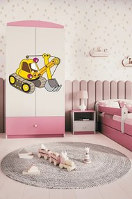 Dětská skříň Babydreams 90 cm bagr růžová