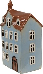 Modrý keramický domeček na čajovou svíčku Houthem X – 13x9x22 cm