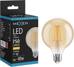Mexen Vintis, LED žárovka E27, G95, 8W, Teplá - 2700K, 750 lm, jantarová - L157-E27-0827-50