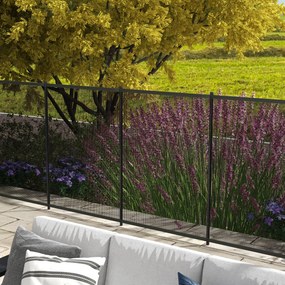 Outsunny plot pro jezírko 365 x 126 cm zahradní plot sada 4 dekorativních plotů pro bazén s podstavcem zásuvný plot pro terasu balkon pletivo černá