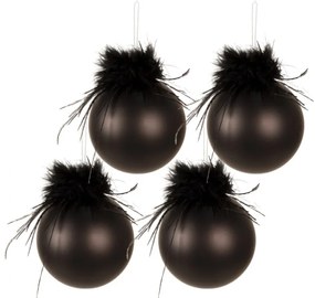4ks černá vánoční ozdoba koule s peříčky – 10 cm
