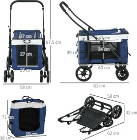 Kočárek pro psy Kočárek pro domácí mazlíčky Nosič pro domácí mazlíčky do 10 kg Skládací nastavitelné popruhy pro přenášení Odnímatelný košík 81 x 58 …