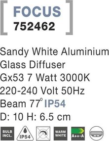 NV 752462 Venkovní stropní svítidlo FOCUS bílý hliník skleněný difuzor LED GX53 7W 3000K 220-240V 77st. IP54 - NOVA LUCE