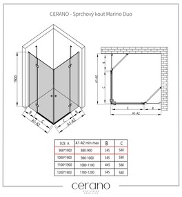 CERANO - Sprchový kout Marino Duo L/P - chrom, transparentní sklo - 90x90 cm - křídlový