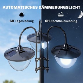 Outsunny solární světlo zahradní světlo 3-hlavová lampa s podstavcem květináče, vodotěsné, nerezová ocel, 60x55x189cm| Aosom
