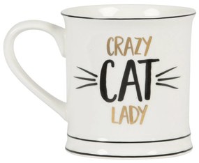 sass & belle Porcelánový hrnek Crazy Cat Lady 400 ml, černá barva, bílá barva, zlatá barva, porcelán