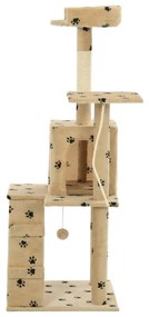Škrabadlo pro kočky - sisalové sloupky - béžové s tlapkami | 120 cm
