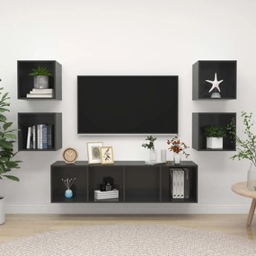 5dílný set TV skříněk šedý s vysokým leskem kompozitní dřevo