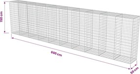 Gabionová zeď s víky z pozinkované oceli 600 x 50 x 150 cm 143582