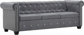 3Místná Pohovka Chesterfield Samet 199 X 75 X 72 Cm Šedá Šedá 3-místné