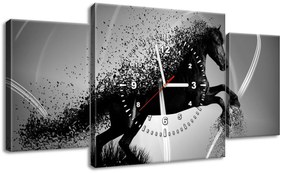 Gario Obraz s hodinami Černobílý kůň, Jakub Banas - 3 dílný Rozměry: 90 x 70 cm