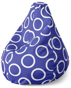 Sablio Sedací vak Pear Bílé kruhy na modré - 70 x 70 x 95 cm
