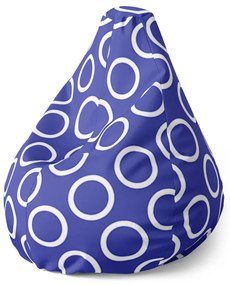 Sablio Sedací vak Pear Bílé kruhy na modré - 70 x 95 x 15 cm
