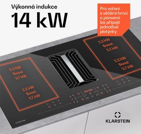 Klarstein AirJet FlexPro Down Air System, Indukční varná deska + digestoř, Flexi zóna, Booster