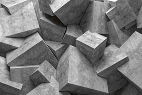 DIMEX | Samolepicí vliesová fototapeta na zeď Beton 3D krychle MA-5-2590 | 375 x 250 cm | bílá, černá, šedá