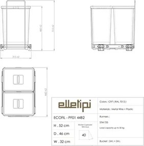 Elletipi ECOFIL / Vestavný odpadkový koš / Výsuvný systém / S rámem /