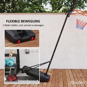AIYAPLAY Dětský venkovní koš na basketbal, nastavitelný od 210-260 cm s kolečky, systém na basketbal pro děti od 6 let, červený