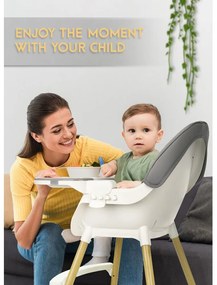 Dětská jídelní židlička Bonnie, pro děti od 6 měsíců, odnímatelný potah sedáku, nastavitelný pultík, 5 bodové bezpečnostní pásy, přestavitelná na nízkou židličku, maximální pohodlí při jídle