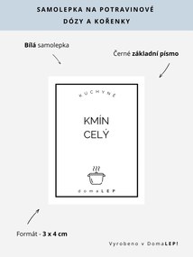 Samolepka na kořenky KMÍN CELÝ bílá 3 × 4 cm základní písmo