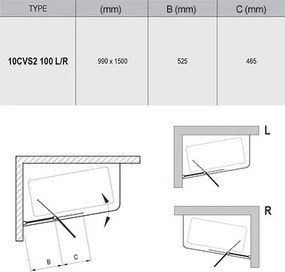 Ravak 10CVS2-100 R 7QRA0C03Z1 vanová zástěna bright alu+transparent