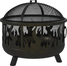 Outsunny Ohnivá mísa ohniště, včetně ochrany proti jiskrám, 1 hák na přikládání, Ø61,5 cm x 52 cm, černá