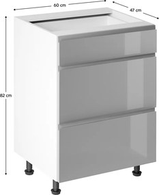 Spodní skříňka, bílá/šedá extra vysoký lesk HG, AURORA D60S3