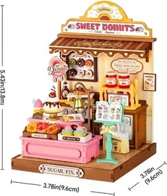 RoboTime Miniatura domečku Obchod s donuty / 3D dřevěná skládačka / 14