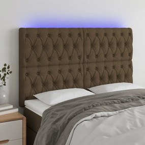 Čelo postele s LED tmavě hnědé 160x7x118/128 cm textil 3122769