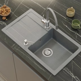 Šedý kuchyňský granitový dřez QUADRON READY- MAX + BATERIE A DÁVKOVAČ NA SAPONÁT
