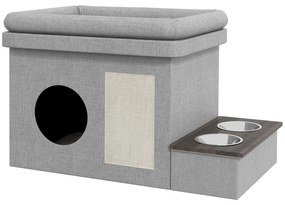 PawHut Sada misek z nerezové oceli 2 misky pro psy a kočky do 8 kg, polyesterová šedá 78x48x49,5 cm, protiskluzová a snadno se čistí |