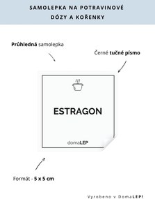 Samolepka na kořenky ESTRAGON průhledná 5 × 5 cm tučné písmo