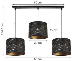 Závěsné svítidlo Werona 3, 3x černé textilní stínítko se vzorem, g