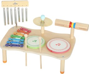 AIYAPLAY dětské hudební nástroje ze dřeva ve stylu Montessori s bubnem, xylofonem, dvojitým zvonem, cymbály, zvonkem