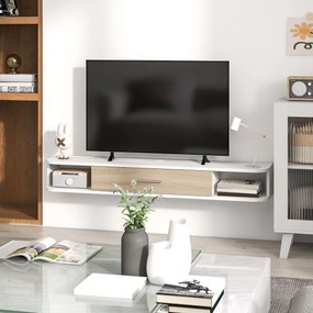 HOMCOM Nástěnný TV stojan, skříňka na TV pro televize až 50 palců s 2 otevřenými přihrádkami a skříňkou s klopným víkem 120L x 26W x 16H cm Bílá