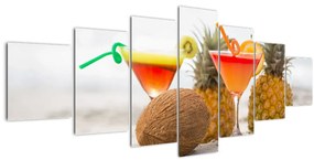 Obraz ananasů a sklenic na pláži (210x100 cm)