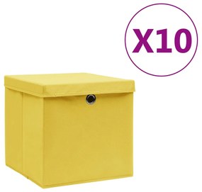 Úložné boxy s víky 10 ks 28 x 28 x 28 cm žluté 325226
