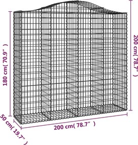 Klenutý gabionový koš 200 x 50 x 180/200 cm pozinkované železo 153399