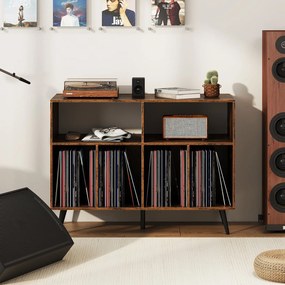 Costway 3patrový stojan na gramofon s vinylovými úložnými policemi skříň