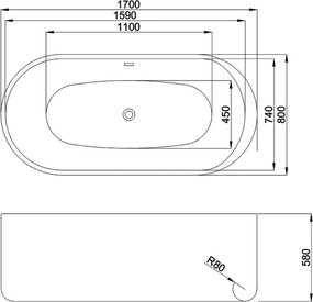 BPS-koupelny Volně stojící akrylátová vana HYD-VO501 170x80 bílá/černá, odtokový komplet chrom
