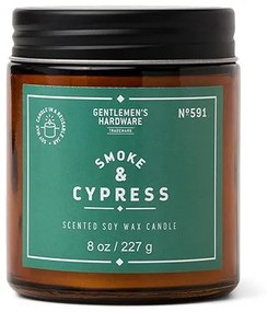 GENTLEMEN'S HARDWARE Vonná svíčka ve skle Smoke & Cypress 227 g, zelená barva, hnědá barva, sklo, vosk