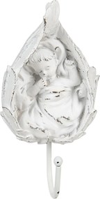 Bílý antik nástěnný háček s andílkem - 8*5*17 cm