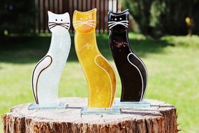 BDK-GLASS Skleněná dekorativní kočka - ambrová