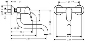 Hansgrohe Focus M41, kuchyňská páková baterie na zeď, spodní výtok, 1jet, chromová, HAN-31825000