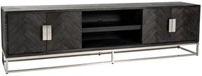 OnaDnes -20% Černo stříbrný dubový TV stolek Richmond Blackbone 220 x 42,5 cm