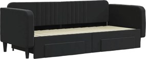 Válenda s přistýlkou a zásuvkami černá 90 x 200 cm samet 3197115