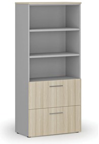 Skříň se zásuvkami pro závěsné složky PRIMO GRAY, 800 x 420 x 1781 mm, šedá/dub přírodní
