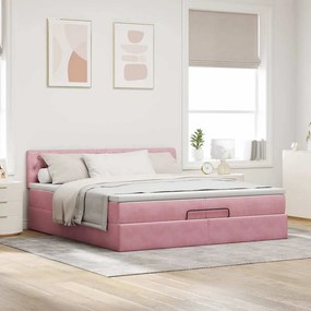 Osmanský rám postele s matrací růžová 200x200cm samet 3312721