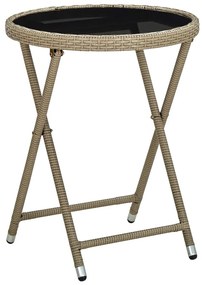 Čajový stolek béžový 60 cm polyratan a tvrzené sklo 310559