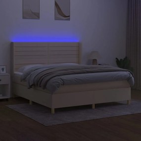 Box spring postel s matrací a LED krémová 180x200 cm textil 3138978